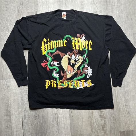 Vintage Looney Tunes Taz Mens Black L S Shirt Depop