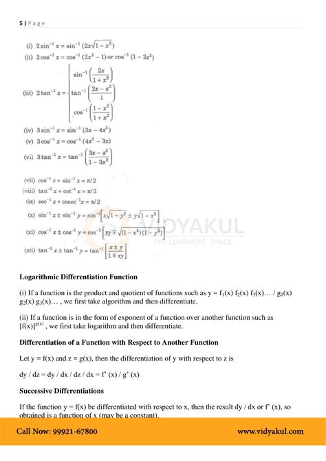 class 12th math continuity and differentiability formulas cbse 2023