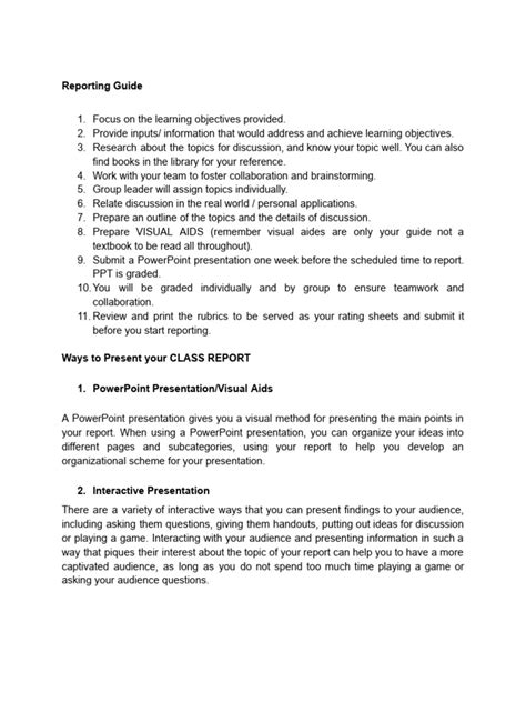 class reporting guidelines and rubrics 1 pdf microsoft power point