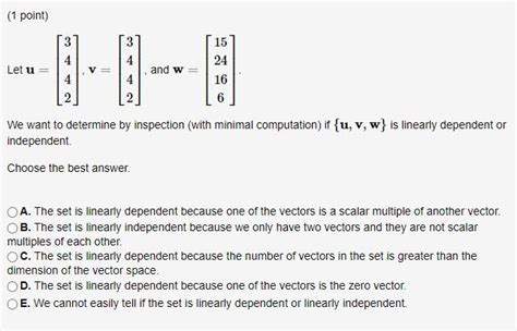 Solved 1 Point Let U V And W 15 24 16 6 4 2 We Want To Chegg Com