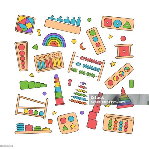 몬테소리 게임을위한 손으로 그린 아이 장난감 유치원 어린이를위한 교육 논리 장난감 낙서 드로잉에 대한 스톡 벡터 아트 및 기타 이미지 낙서 드로잉 유아 몬테소리 교육