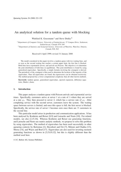 Pdf An Analytical Solution For A Tandem Queue With Blocking