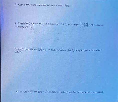Solved Suppose F X Is One To One And F Find Chegg Com