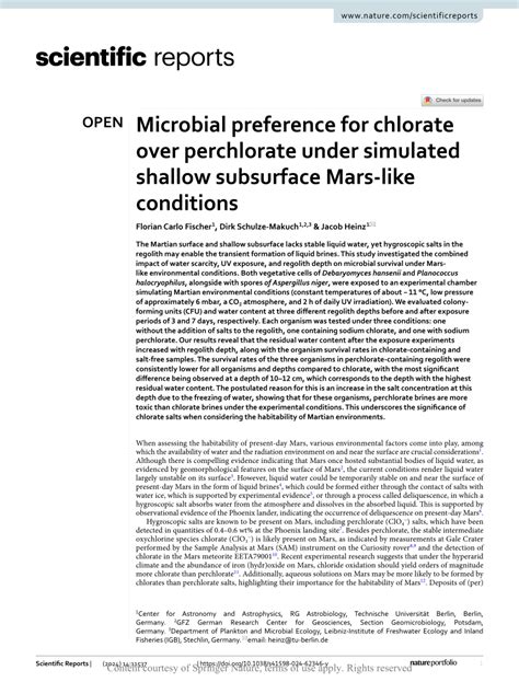 Pdf Microbial Preference For Chlorate Over Perchlorate Under Simulated Shallow Subsurface Mars