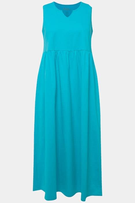 Notch Neck Empire Tank Knit Pocket A Line Dress Deep Aqua Ulla Popken