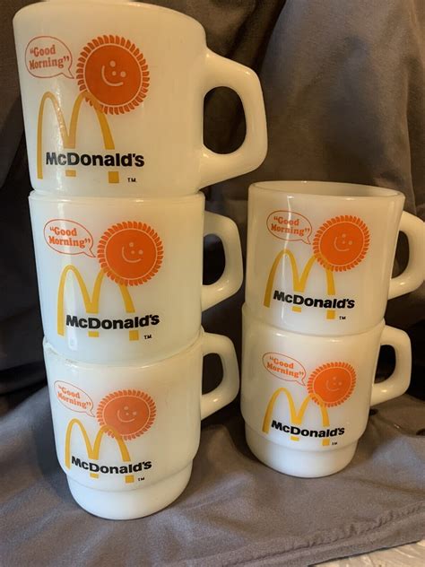 5 Vintage Fire King Milk Glass Mcdonalds Restaurant Advertising Coffee