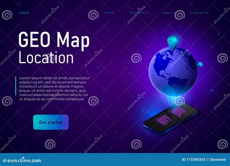 Geolocation Webpage Template Geo Map Isometric Earth Illustration With