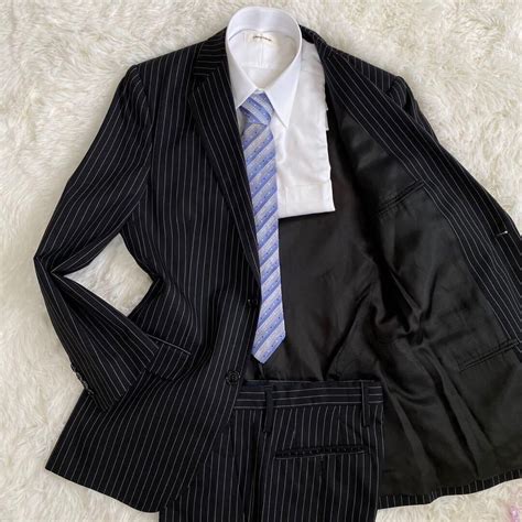 【未使用に近い】1円〜未使用級 ドルチェandガッバーナ Dolceandgabbana スーツ L相当 46サイズ 黒タグ セットアップ ストライプ