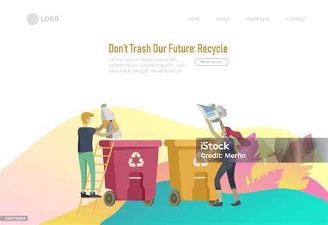 Template Halaman Arahan Dengan Orangorang Daur Ulang Sortir Sampah