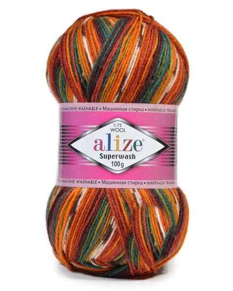 Пряжа Alize Superwash 100: 4447 (Зелен-Оранж-Беж-Терракот) / Ализе ...