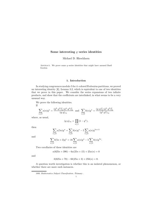 Pdf Some Interesting Q Series Identities