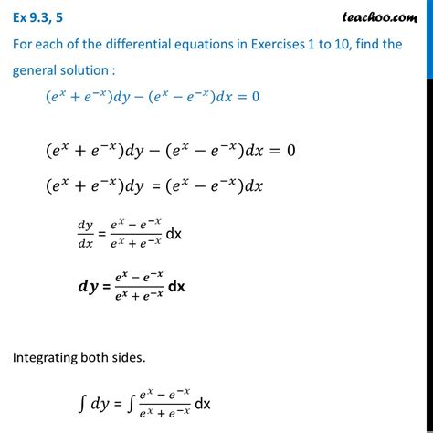 Ex 9 3 5 Find General Solution Ex E X Dy Ex E X Dx