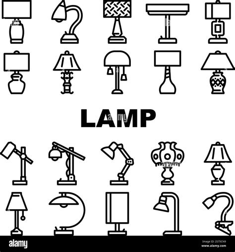 Lamp Table Light Home Desk Icons Set Vector Interior Modern Office