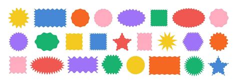 Different Geometric Shapes With Zig Zag Wavy Edge Rectangle Oval Circle Square Set Color