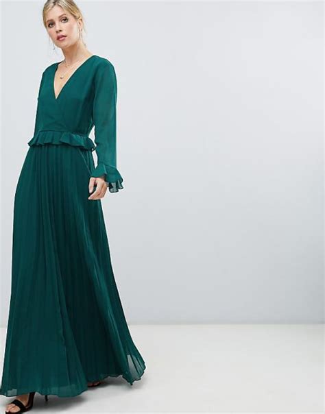 Asos Design Plissiertes Maxikleid Mit Wickeldesign Und Rüschen Asos