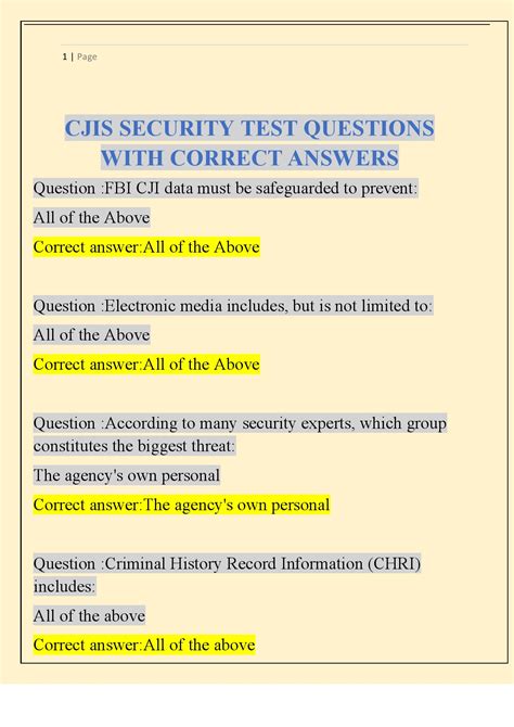 Cjis Security Test Questions With Correct Answers