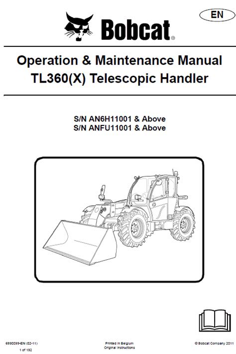 Bobcat TL360 And TL360X Telescopic Handler Service Manual