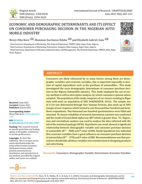 Pdf Economic And Demographic Determinants And Its Effect On Consumer Purchasing Decision In