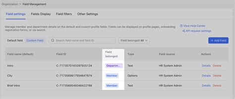 admin manage fields in member information
