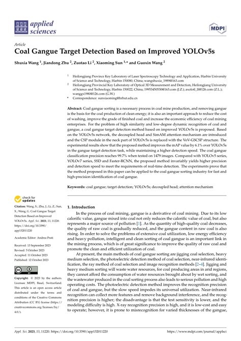 Pdf Coal Gangue Target Detection Based On Improved Yolov5s