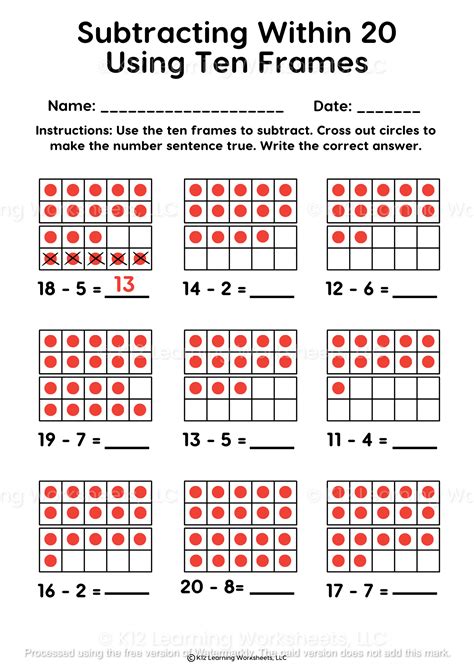 Subtracting Within 20 Using Ten Frames K12 Learning Worksheets Worksheets Library