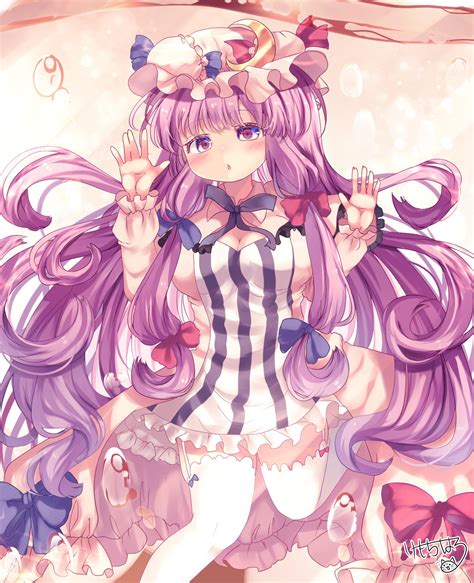 Kemo Chiharu Patchouli Knowledge Touhou Striped Highres 1girl Blue Bow Bow Breasts