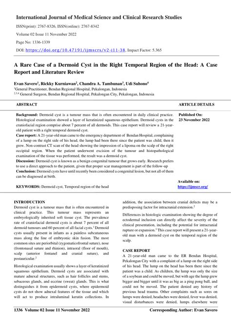 Pdf A Rare Case Of A Dermoid Cyst In The Right Temporal Region Of The