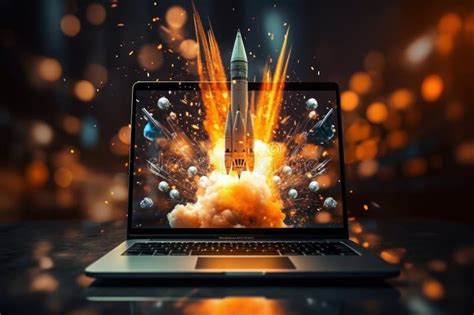 Launching Space Rocket From Laptop Screen Generative Ai Stock Illustration Illustration Of