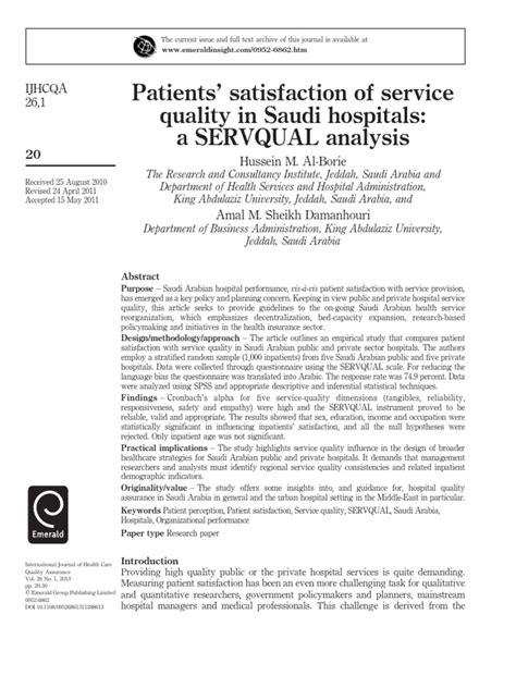 Patients Satisfaction Of Service Quality In Saudi Hospitals A Servqual Analysis Pdf