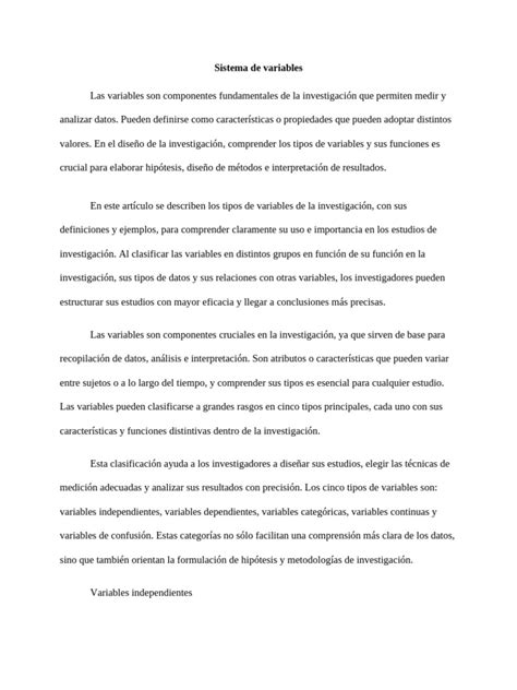 Sistema De Variables Pdf Datos