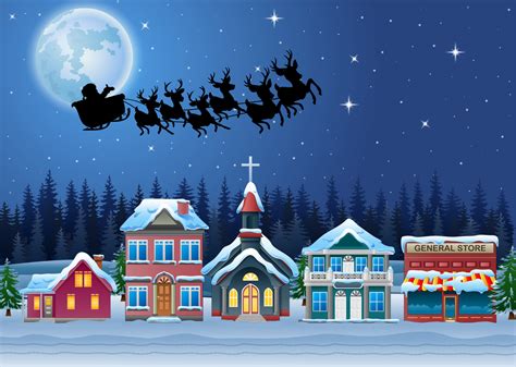 Santa Claus Riding His Reindeer Sleigh Flying In The Sky 12190186