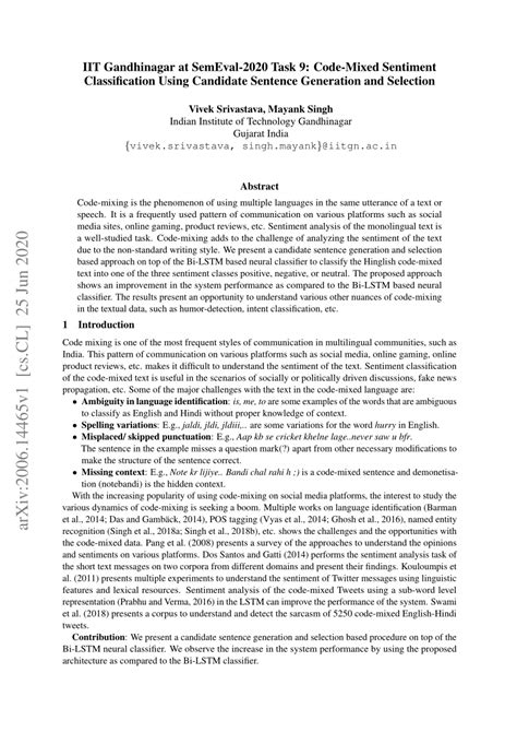 pdf iit gandhinagar at semeval 2020 task 9 code mixed sentiment