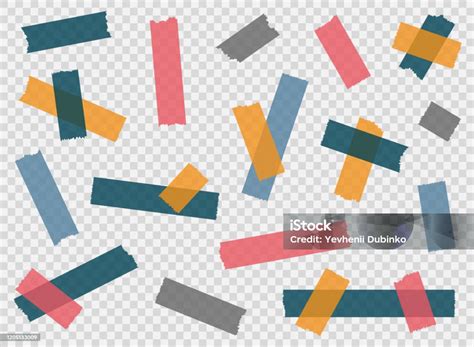 접착제 테이프 끈적 끈적한 종이 줄무늬 다채로운 줄무늬와 덕트 종이 스카치 또는 와시 종이의 조각 다른 모양의 투명 덕트 테이프 Washi Paper에 대한 스톡 벡터 아트