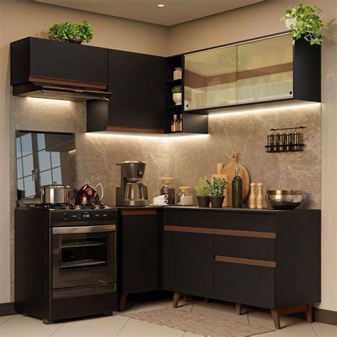 Cozinha Completa De Canto 332cm Preto Reims Madesa 03 Casas Bahia