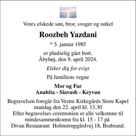 Roozbeh Yazdani Dødsannoncer I Danmark