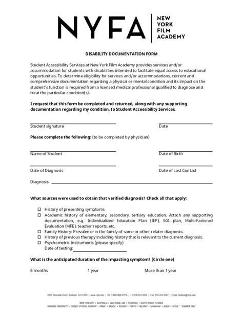 Fillable Online Disability Documentation Form Student Fax Email
