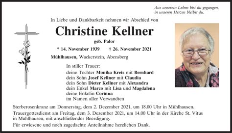 Traueranzeigen Von Christine Kellner Mittelbayerische Trauer