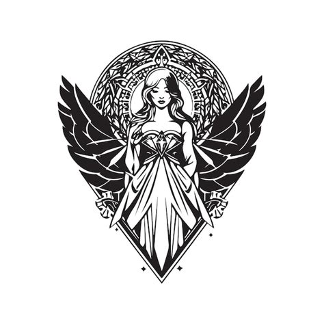 Ángel cristalino vintage logo línea arte concepto blanco y negro color
