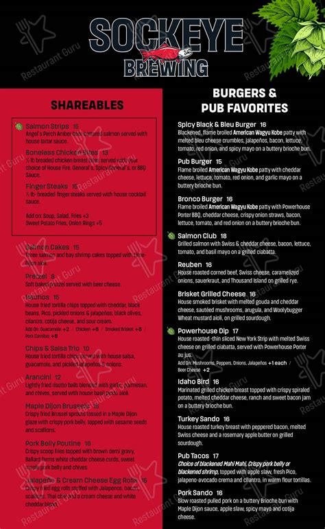 Menu At Sockeye Grill And Brewery Pub And Bar Boise W Fairview Ave