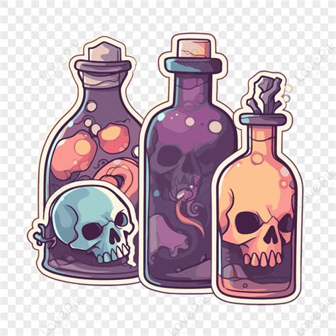 Cartoon Fantasy Stickers With Skull Clipart Vector Png Image And