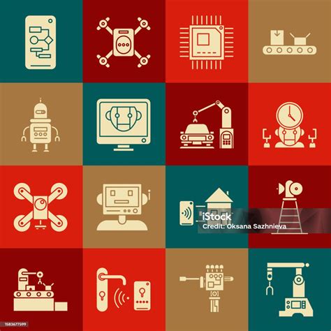 Set Assembly Line Antenna Robot And Digital Time Manager Processor With