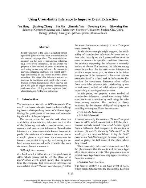 Pdf Using Cross Entity Inference To Improve Event Extraction