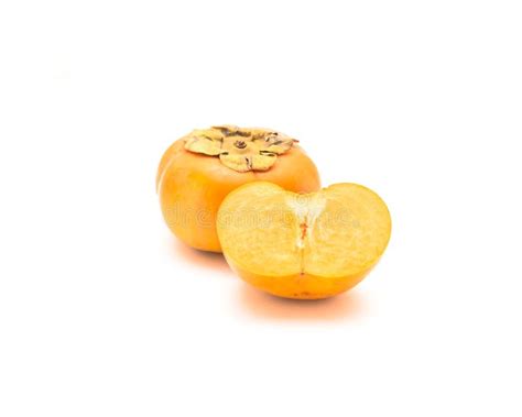 Ripe Fuyu Persimmon Isolated On White Background Stock Image Image Of