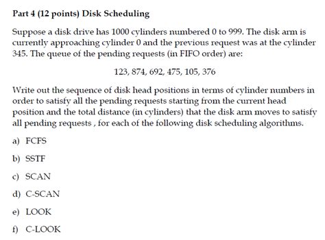 solved part 4 12 points disk scheduling suppose a disk