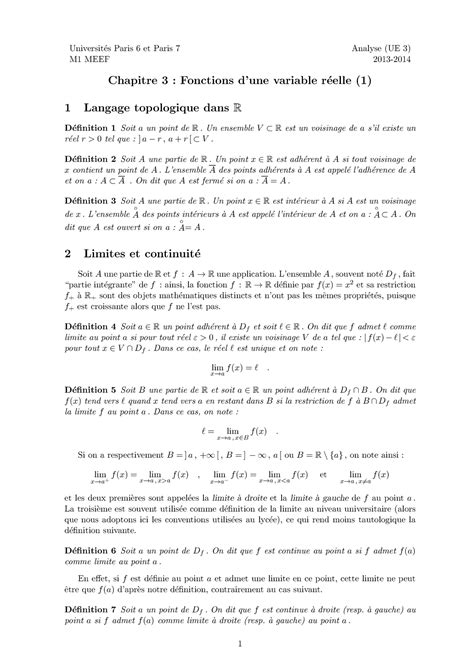 Chapitre 3 Fonctions D Une Variable Réelle 1 Universit ́es Paris 6
