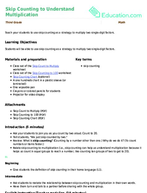 Skip Counting To Understand Multiplication Lesson Plan Education