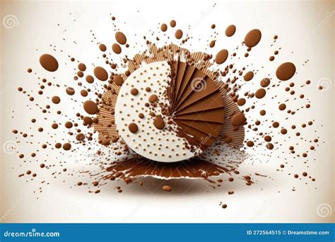 On A White Background Wafers Explode Into Bits With A Chocolate Splash