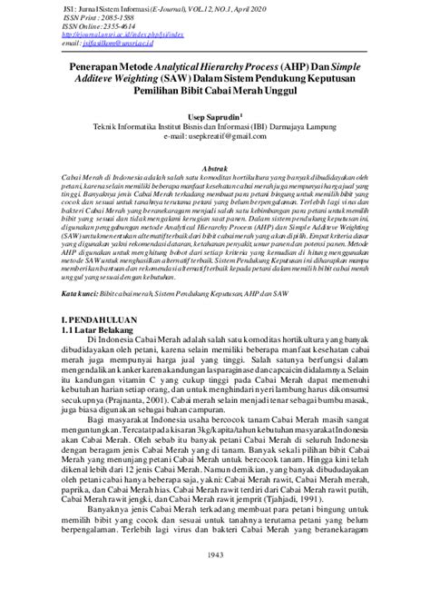 pdf penerapan metode analytical hierarchy process ahp dan simple