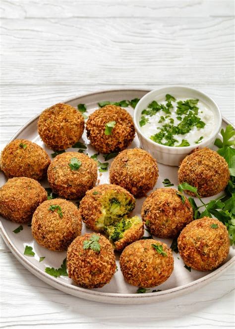 Fried Broccoli Cheese Balls With Sour Cream Sauce Stock Image Image