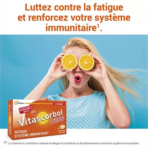 Vitascorbol C1000 Fatigue Et Système Immunitaire Goût Orange 20 Comprimés à Croquer